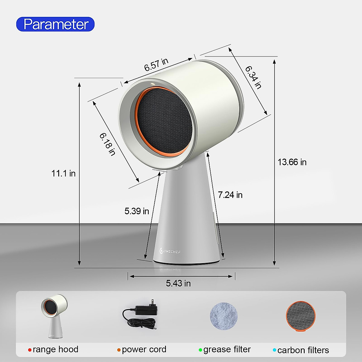 AMZCHEF Portable Range Hood, Desktop Exhaust Fan with 3 Speed Range Hood,Low Noise Large Oil Collection Cup,Detachable Aluminum Filter, Portable Kitchen Exhaust Fan for Indoor BBQ, Hot Pot-wc