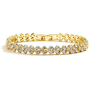 Mariell Cubic Zirconia Gold Tennis Bracelet for Brides, Wedding, Prom or Everyday - Real 14K Gold Plated