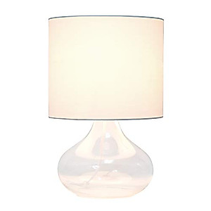 Simple Designs LT2063-CLW Small Glass Raindrop Bedside Table Lamp with White Fabric Shade, Clear