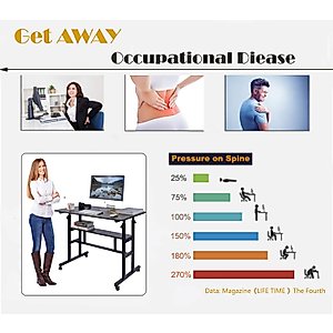 AIZ Mobile Standing Desk, Adjustable Computer Desk Rolling Laptop Cart on Wheels Home Office Computer Workstation, Portable Laptop Stand Tall Table for Standing or Sitting, Black 31.5" x 19.7"