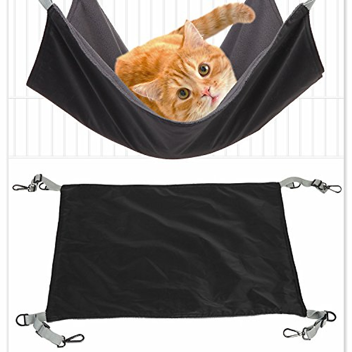 Hanging Cat Hammock, Pet Hammock for Cage, Adjustable Cat Bed Two Sides Comfortable/Waterproof Resting Sleepy Pad for Cats Small Dogs Rabbits or Other Small Animals (Black) (Black, 22 x 16.5)