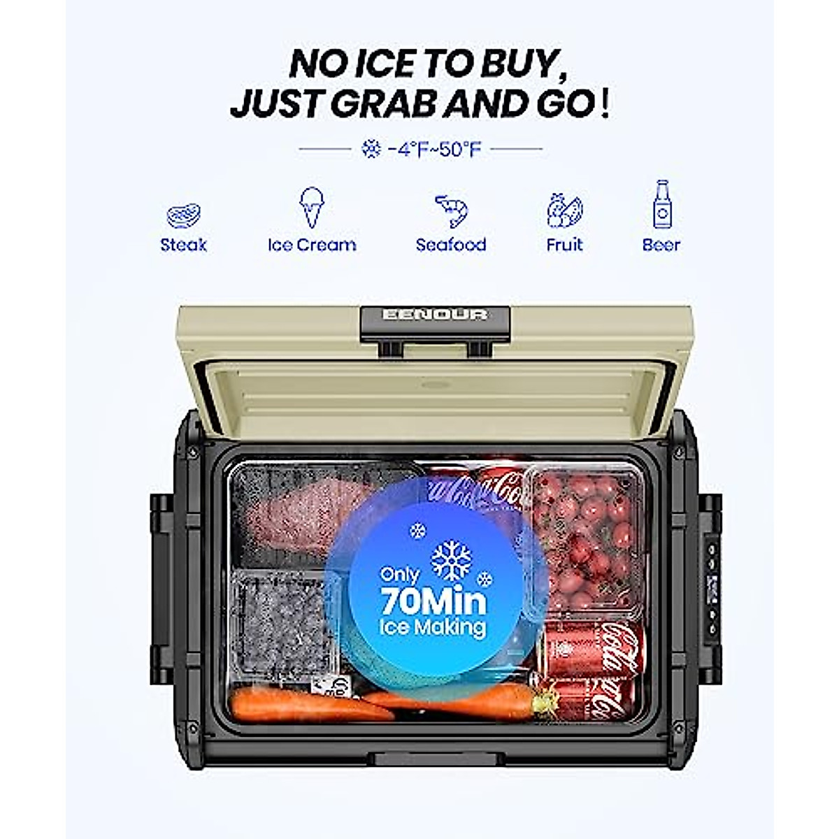 EENOUR 12 Volt Refrigerator Portable Freezer 37 Quart/35L Battery Powered Cooler Compressor Car Fridge 24W Super Energy Saving -4~50℉ 12/24V DC 110~240V AC Fast Cooling Perfect for RV Truck Van Camping Boat