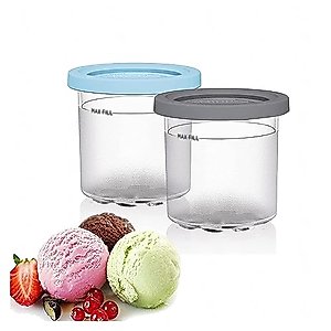 EVANEM 2/4/6PCS Creami Pints and Lids, for Ninja Pints,16 OZ Ice Cream Container Dishwasher Safe,Leak Proof Compatible with NC299AMZ,NC300s Series Ice Cream Makers,Gray+Blue-4PCS