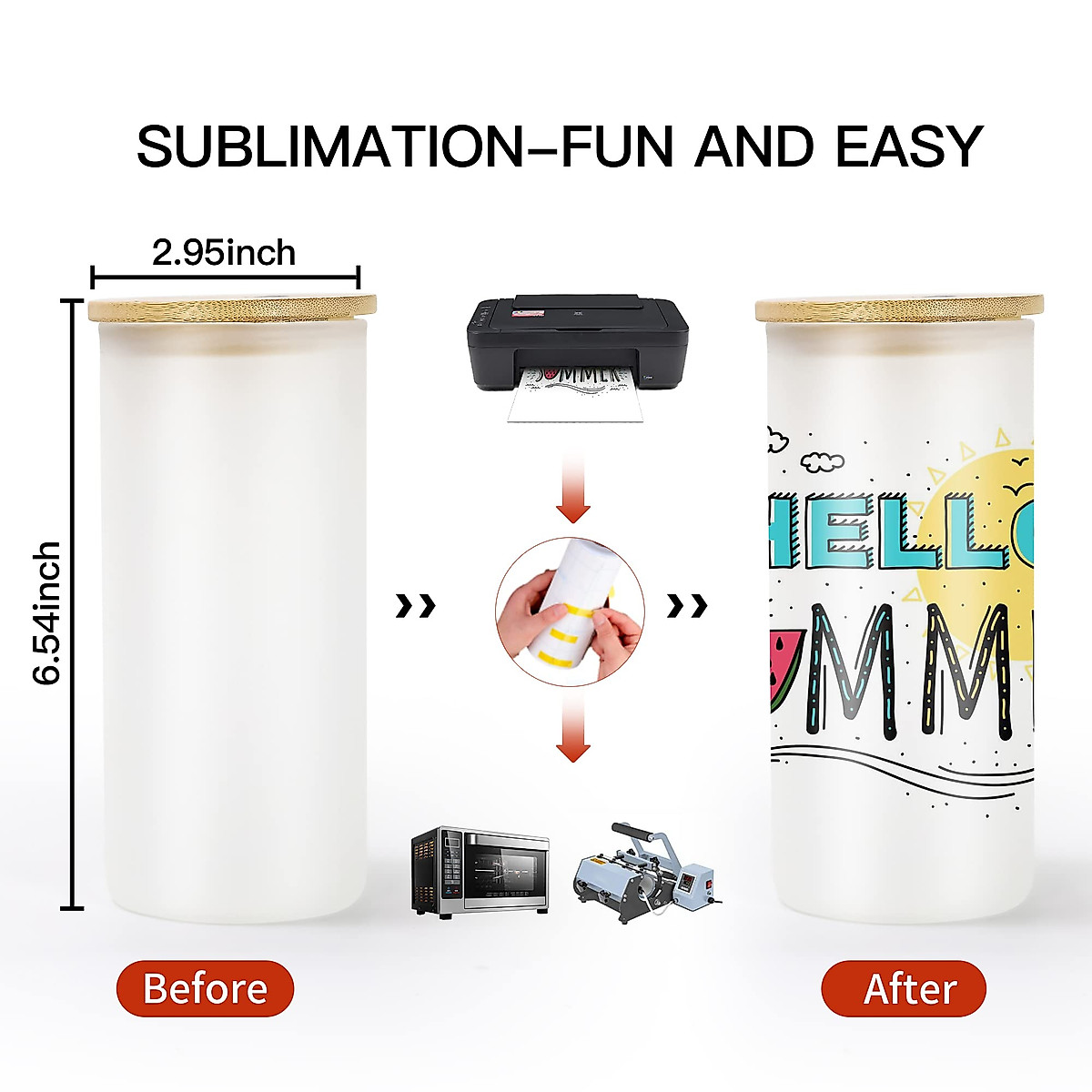 AGH 6pcs 18oz Frosted Sublimation Glass Blanks With Bamboo Lid, Sublimation Straight Cups Blank With Stainless Steel Straw & Clean Brush, Glass Can Beer Tumbler For Iced Coffee Juice Soda Drinks