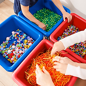 ECR4Kids 4-Station Sand and Water Adjustable Play Table, Sensory Bins, Blue/Red