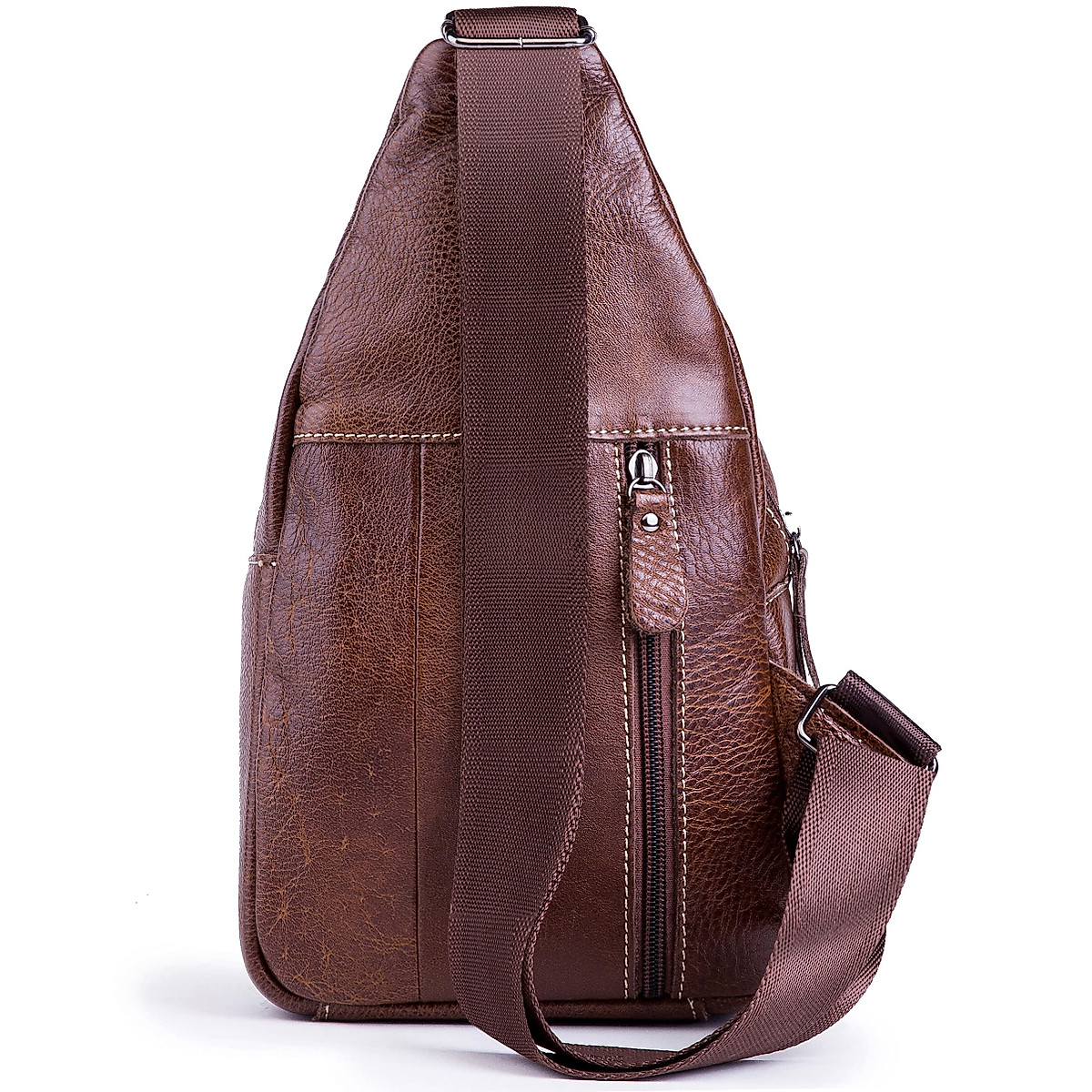 Chrysansmile Genuine Leather Shoulder Sling Backpack Bag Unisex Outdoor Crossbody Sling Pack Sport Daypack One Size