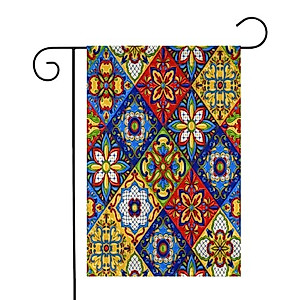 Double-sided garden flag Mexican Talavera Ceramic Tile Outdoor Flag Garden Flag Yard Outdoor Decoration （12×18in）.