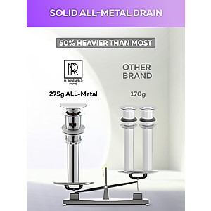 Premium Pop Up Drain with Overflow 1.6"- 1.9" Universal Bathroom Drain Kit - Chrome Bathroom Sink Drain with Overflow All Metal Rustproof Brass and 304 Stainless Steel - Push Button Sink Drain