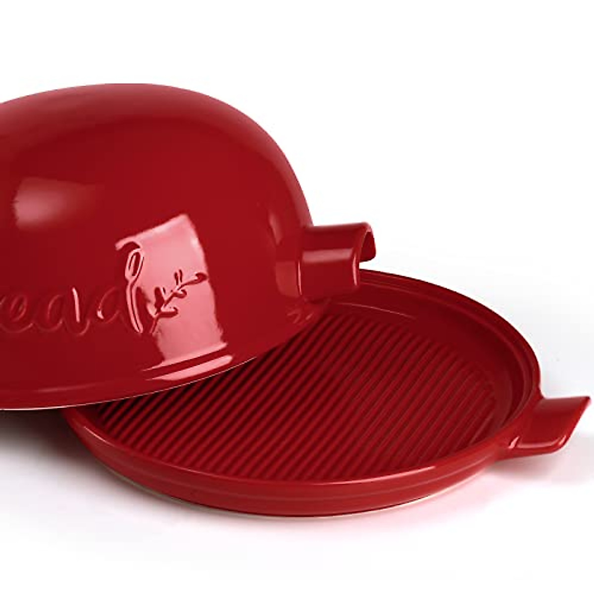 Okllen Bread Baker with Lid, Ceramic Large Bread Pot Cheese Potato Cooker, Oven Safe Bread Baking Pot Pan Multi Cooker for Home Bread Making, Red, 11.4" x7.5"