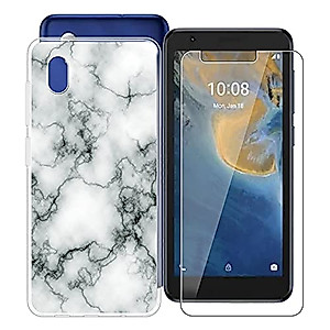 HHUAN Case for ZTE Blade A31 Lite (5.00 Inch) with Tempered Glass Screen Protector, Clear Soft Silicone Protective Cover Bumper Shockproof Phone Case for ZTE Blade A31 Lite - WM73