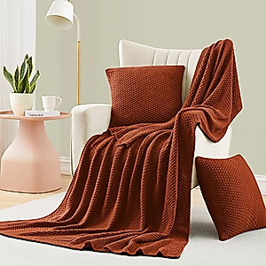 TREELY Rust Knit Throw Blanket for Couch, Soft Cozy Knitted Blankets 60" x 80", Fall Warm Breathable Blanket Decorative for Sofa Bed Living Room