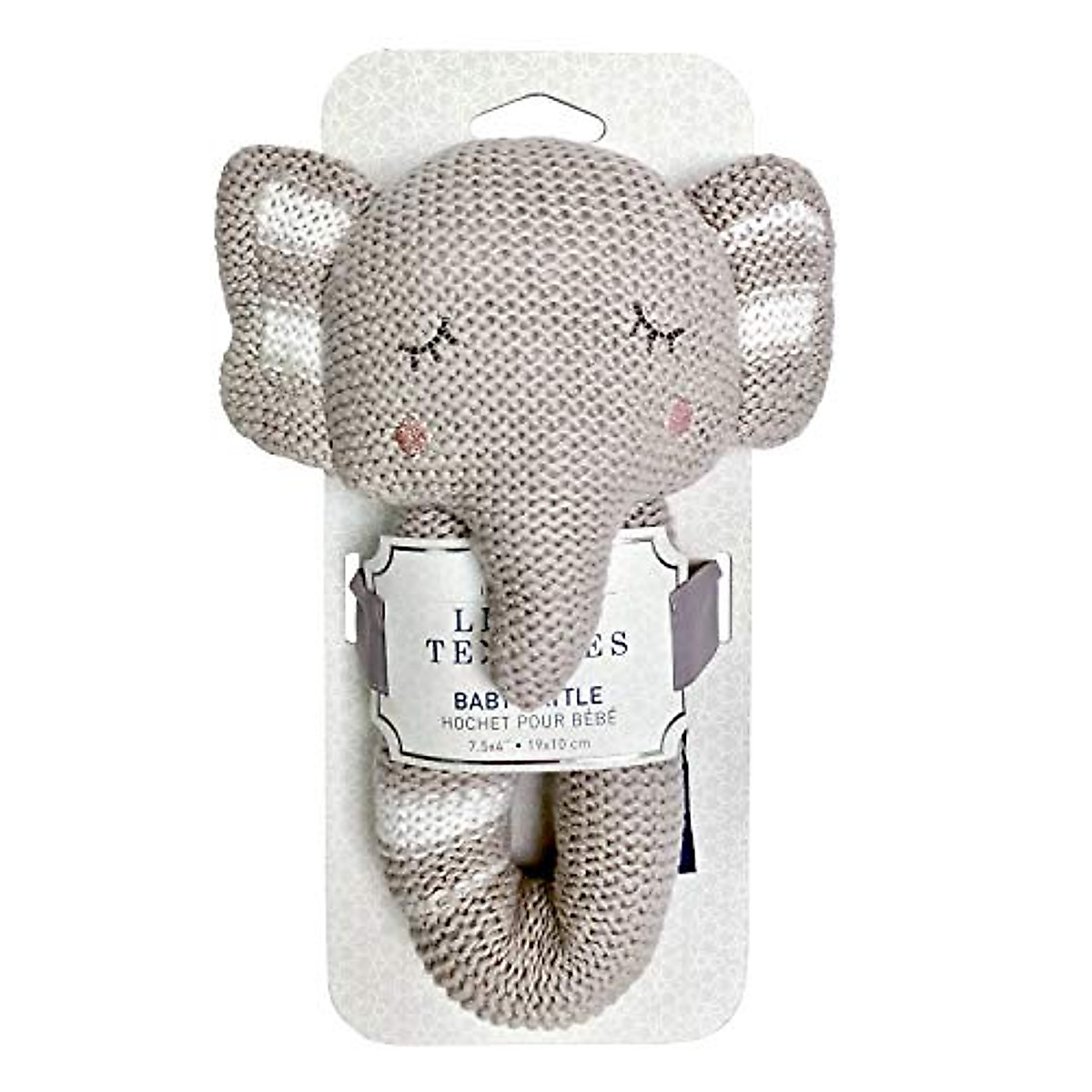 Living Textiles Baby Knitted Toy Rattle - Theodore Elephant - Premium 100% Cotton Super Cute Soft & Fun Stuffed Animal Character | for Infant,Newborn,Nursery,Stuff,Knit,Gift,Shower,Unisex