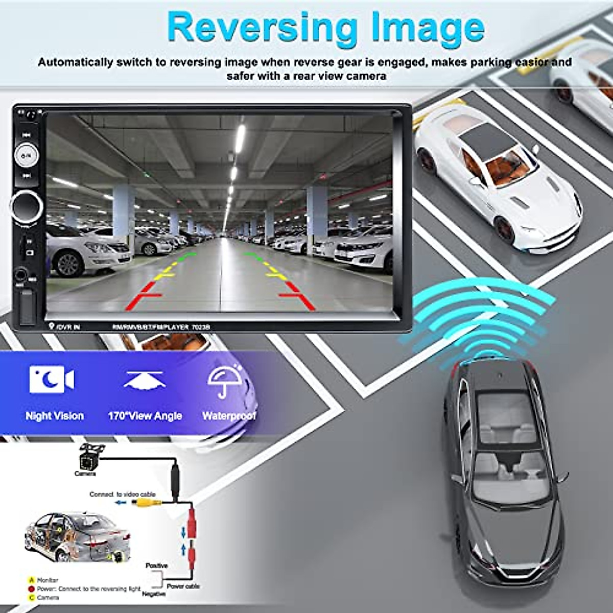 Double Din Car Stereo 7” Touch Screen Car Radio with Bluetooth Backup Camera FM Radio Receiver USB AUX Auto radio TF Card Input Audio Video MP5 MP4 MP3 Player Car Multimedia Player Support Mirror Link
