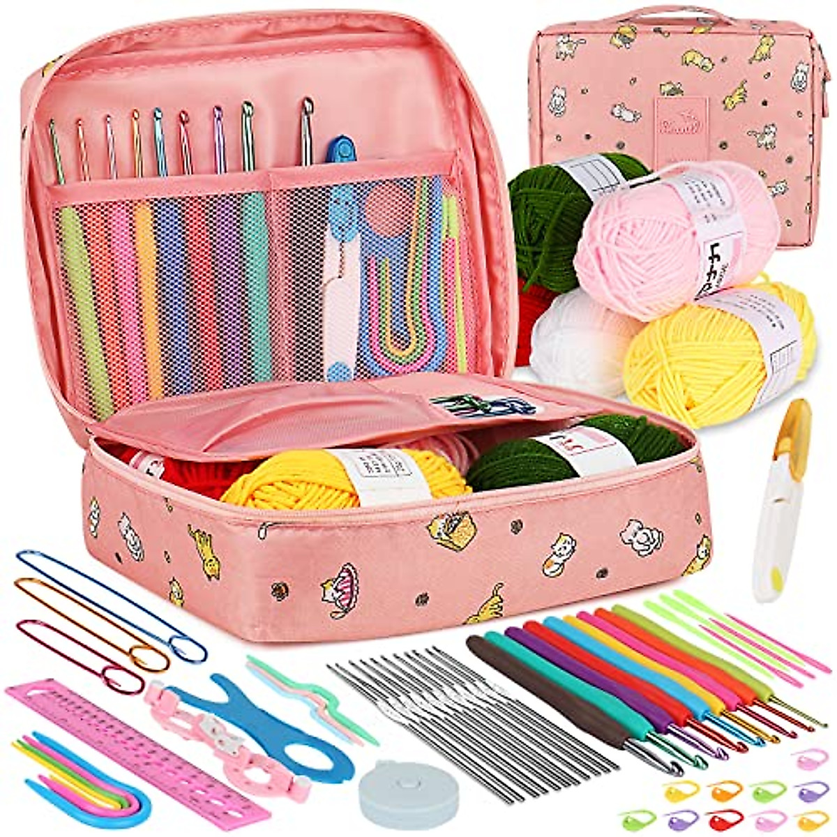 Aeelike Crochet Kit for Beginners Adults, Crochet Kits Include Yarn, Ergonomic Crochet Hooks 2.0-6.0 mm, Lace Steel Needles 0.6-1.9 mm and Case, 59pcs Crochet Starter Kit for Beginners Kids