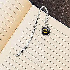 Batman Classic Bat Shield Logo Metal Bookmark Page Marker with Charm