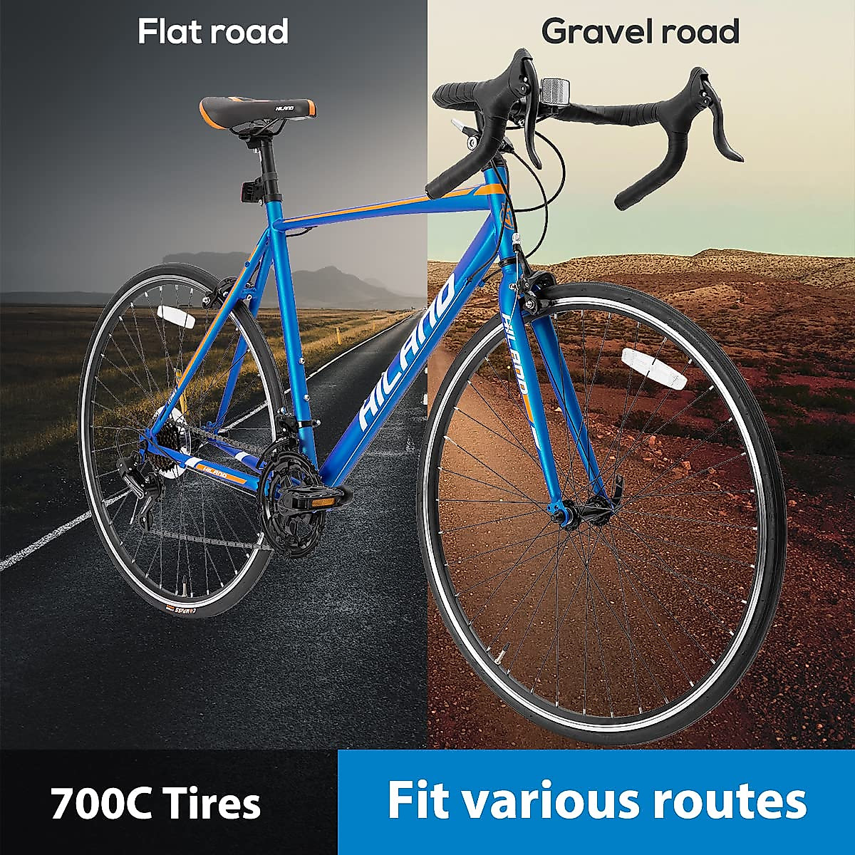 HH Hiland Road Commuter Bike, 700C Wheels City Bike, 14 speeds Racing Bike for Men Women, Urban Adult Bicycle