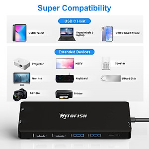 USB C Laptop Docking Station, 14 in 1 Type C Hub Multiport Adapter Dongle with 3 Monitors Compatible for Macbook/Dell/HP/Lenovo Laptops (Dual HDMI, VGA, PD, RJ45, SD/TF, USB C/A Ports, Mic/Audio)Black