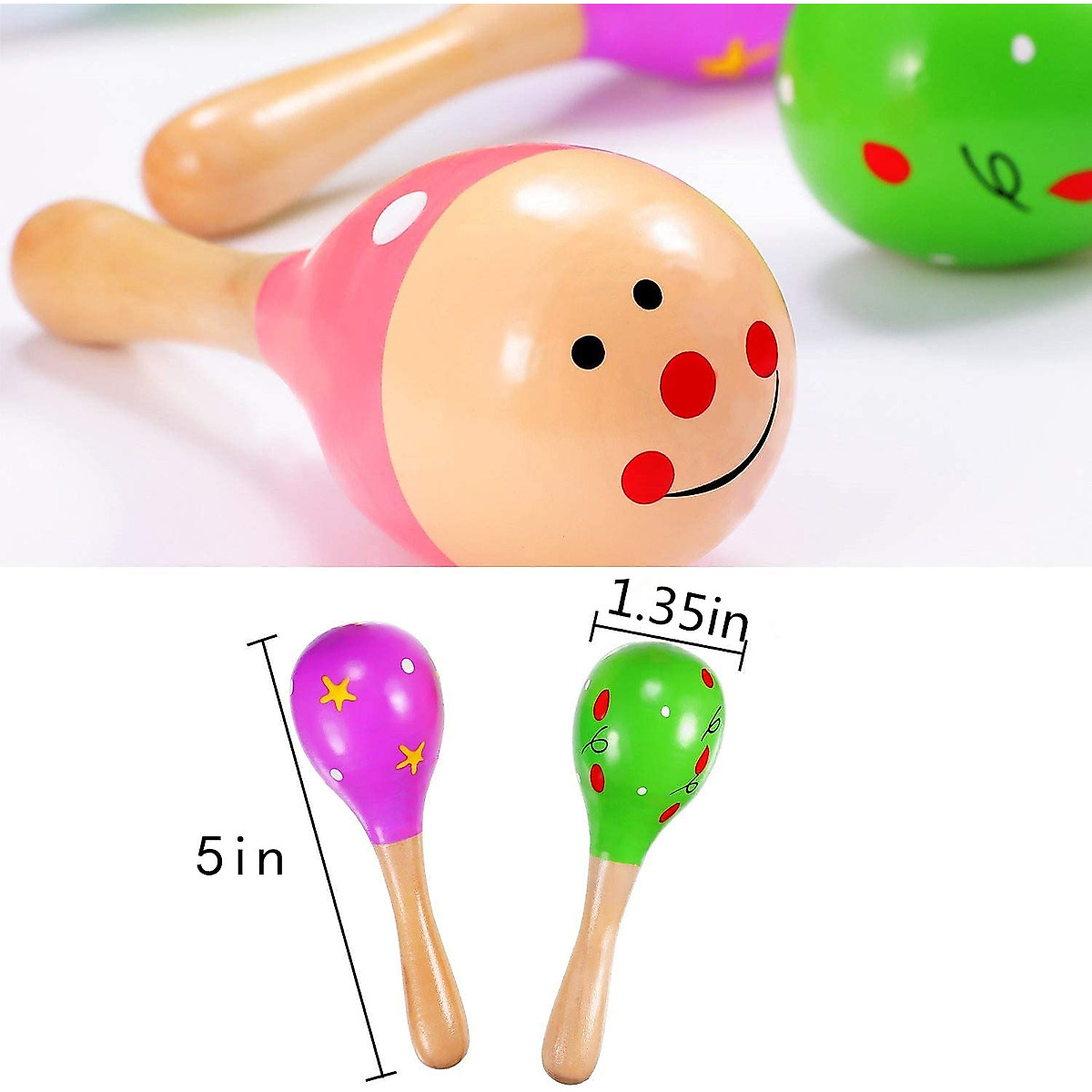 Sansheng 12 PCS Mini Fiesta Wooden Maracas Toys, Wooden Maracas Festival Painting, Wooden Carnival Maracas (Random Colors)