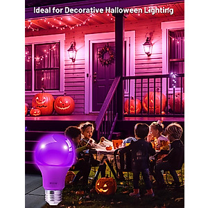 MCDYLUK LED A19 Purple Light Bulbs, 9W (60W Equivalent), E26 Base LED Purple Bulb, Non-Dimmable, Halloween Decoration, Party Decoration, Porch, Front Door, Home Lighting, Holiday Lighting, Pack of 3