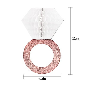 Bachelorette Party Supplies 3PCS Diamond Ring Hanging Decorations Rose Gold Glitter Paper Honeycomb Ring for Engagement Party Bridal Shower Wedding Decor