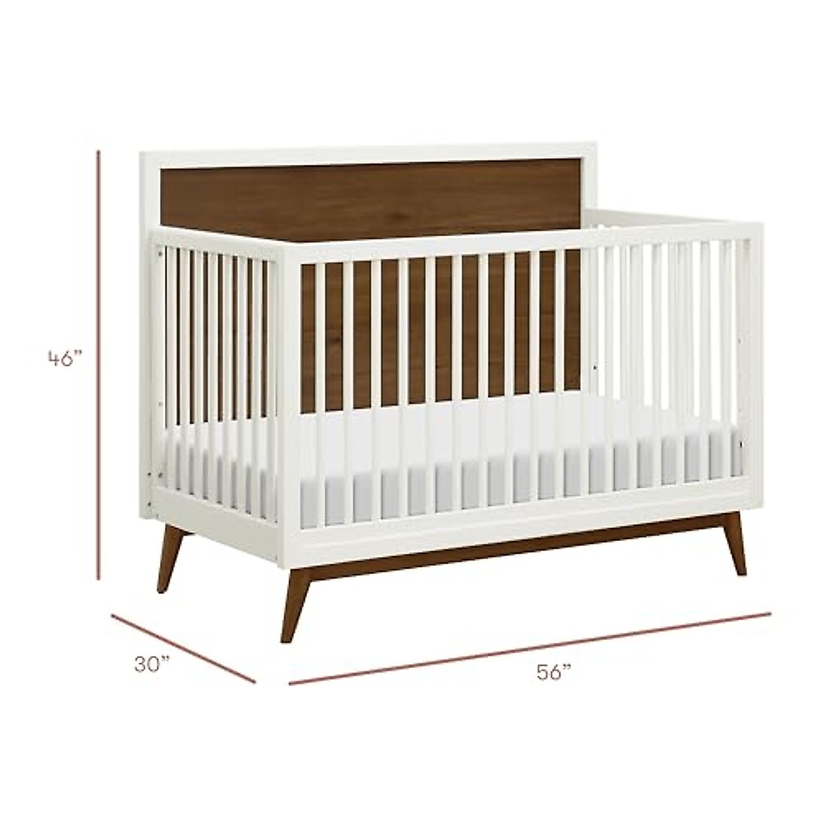 Babyletto Palma 4-in-1 Convertible Crib with Toddler Bed Conversion Kit in Warm White/Natural Walnut, Greenguard Gold Certified
