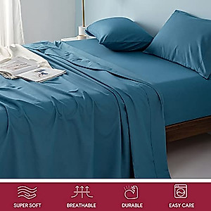 JOOKI Sheet Set California King Luxury Hotel Bed Sheets Soft Microfiber Cooling Sheets Set, Deep Pocket up to 16” Mattress, Breathable Machine Washable Bedding Set, Navy Blue