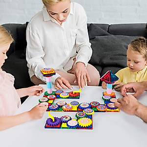 PicassoTiles 101 Master Builder Magnetic Building Block Toy Set Construction Magnet Tile Blocks Education Toys with 22 Optical Illusion Spinning Disk, 27 Gear Wheels and Engineering Columns PTW101