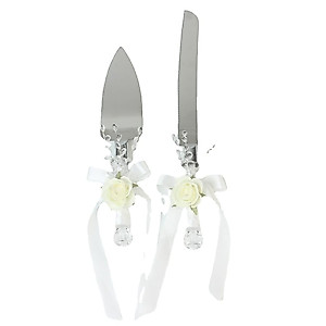 Handmade White Rose Wedding Cake Knife Shovel Server 2 Piece Set of Wedding Site Props