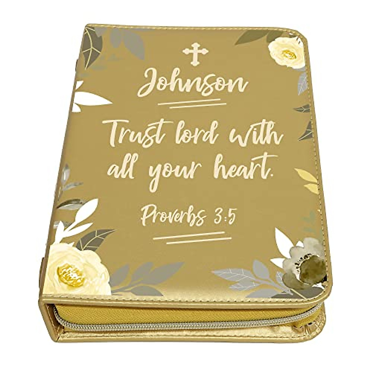 10x7 Inch Personalized Bible Cover – Create Your Own Design, Custom Bible Cover and Carrying Case with Handle – Leatherette Book Covers and Bible Case for Women - Gold (Design 2)