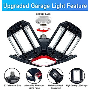 StillCool Garage Lights Ceiling Led, 2 Pack Shop Lights 180W 20000LM 6500K Garage Lights, 12 Adjustable Panels Deformable Ceiling Lighting Fixture - E26/E27 Bay Light for Barn, Workshop, Basement etc.