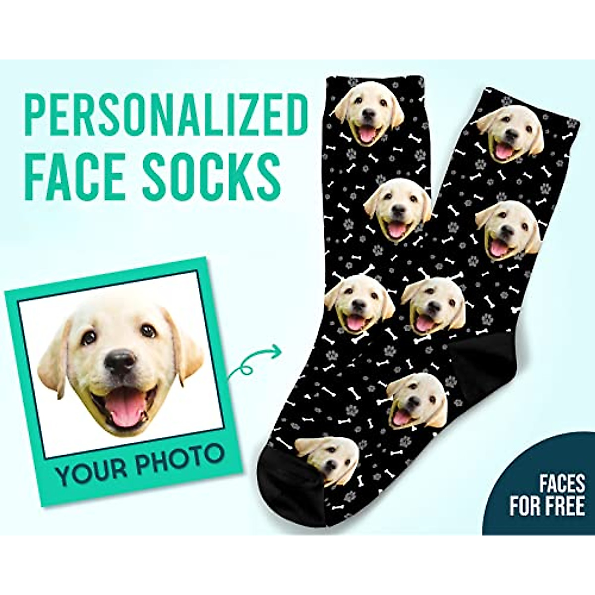 M YESCUSTOM Custom Dog Face Socks for Men Women, Personalized Pet Photo Socks, Unisex Dog Cat Paws Bones Crew Socks with Picture