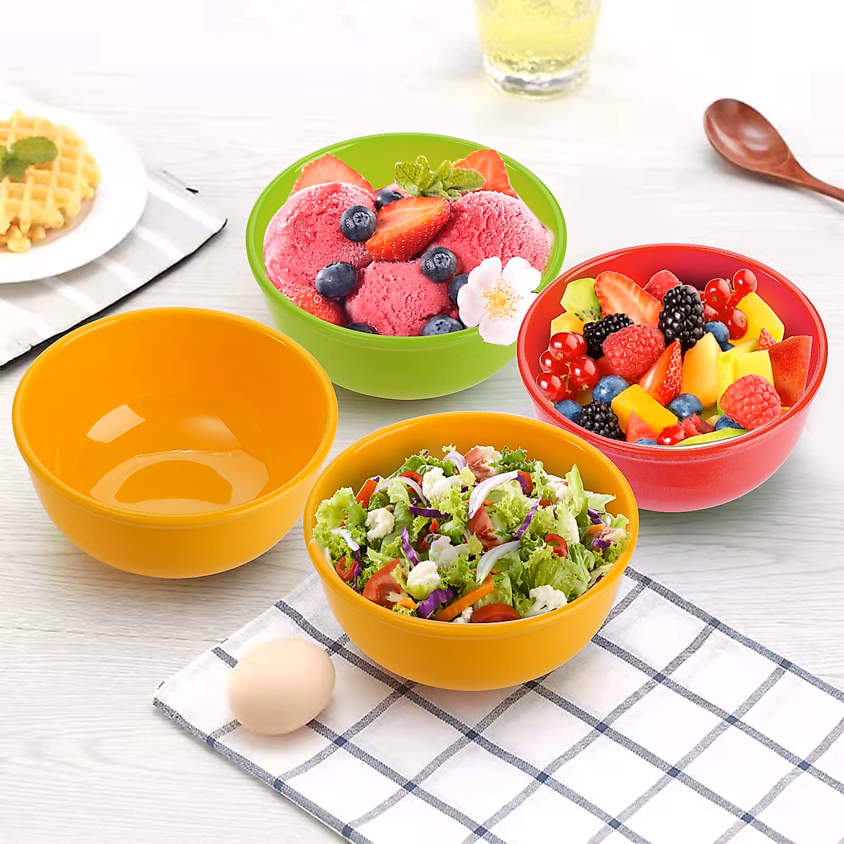 DEAYOU 9 Pack Melamine Bowls, 28 Oz Unbreakable Large Cereal Soup Salad Bowl, 6" Reusable Mixing and Serving Bowls for Party, Colorful Snack Bowls for Children, Chip-Resistant, Dishwasher Safe