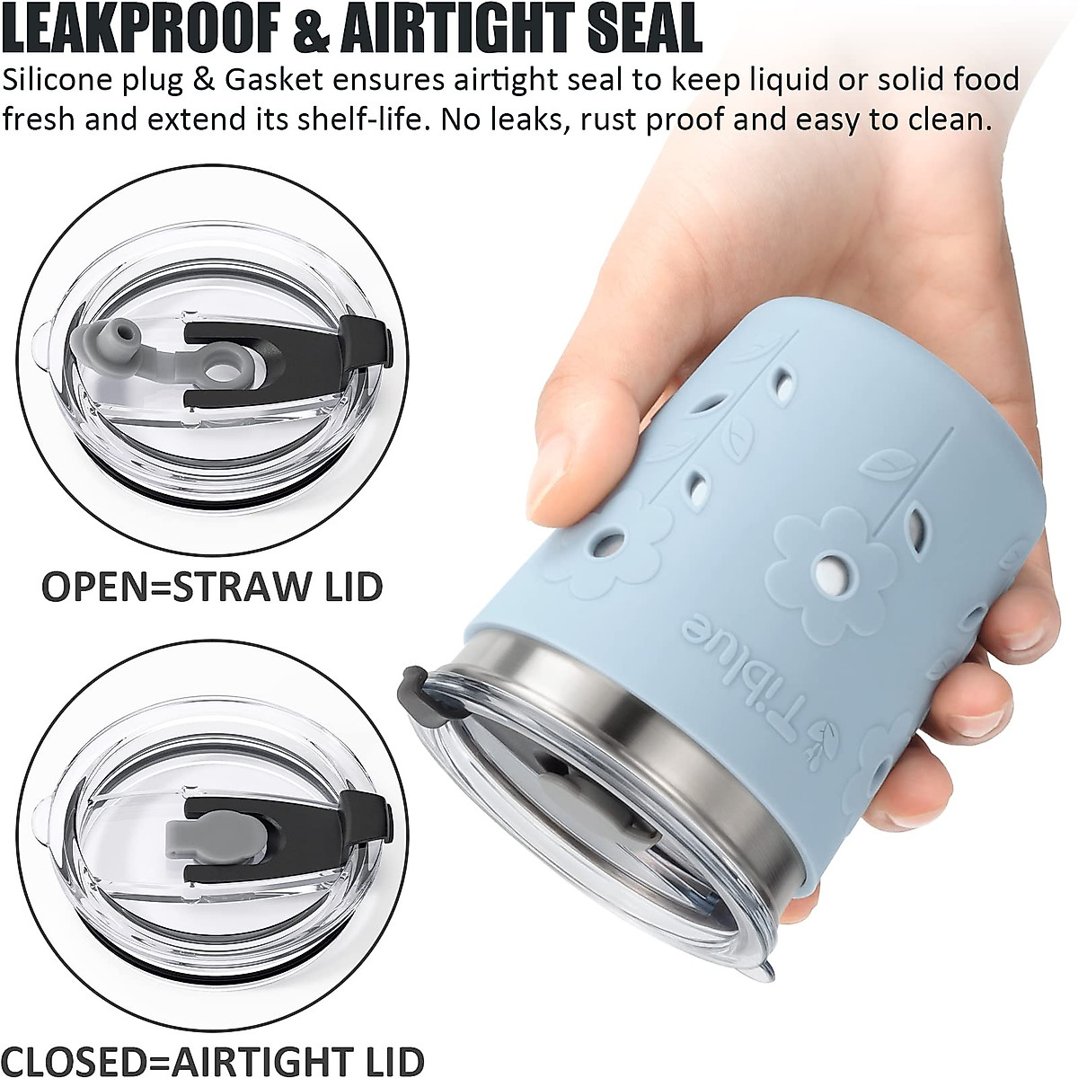 Tiblue Kids & Toddler Cups - 4 Pack 8oz Spill Proof Stainless Steel Tumblers with Leak Proof Lids, Silicone Straw with Stopper & Sleeve - BPA FREE Snack Smoothie Drinking Cup for Baby Girls Boys