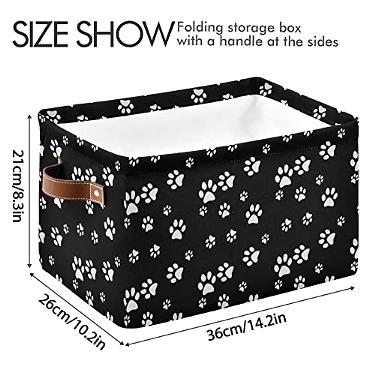 ALAZA Cute Dog Paw Print Black White Large Storage Basket with Handles Foldable Decorative 1 Pack Storage Bin Box for Organizing Living Room Shelves Office Closet Clothes