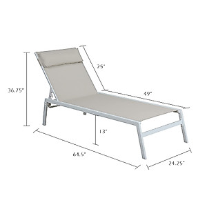 PATIO TREE 2 PCS Patio Full Flat Chaise Lounges Outdoor Steel Recliner Lounge Chairs with Four-Position Adjustable Backrest, Beige