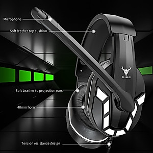 Kikc PS4 Gaming Headset with Mic for Xbox One, PS5, PC, Mobile Phone and Notebook, Controllable Volume Gaming Headphones with Soft Earmuffs for Kid (white)