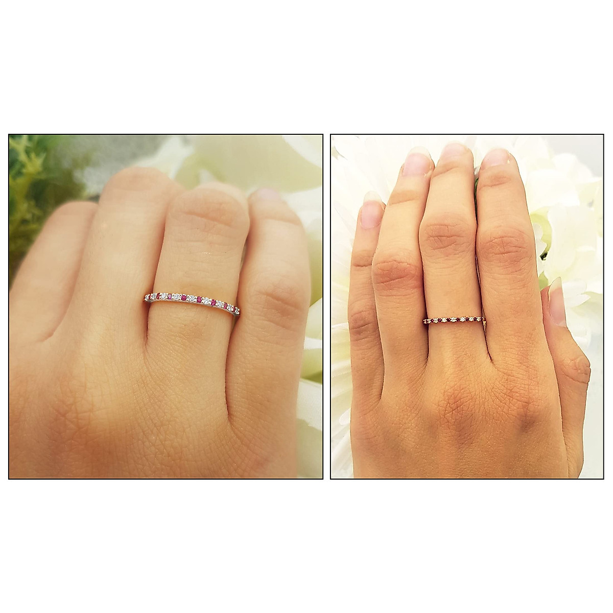 Dazzlingrock Collection Alternate Round Ruby & White Diamond Wedding Stackable Band for Women in 14K Rose Gold, Size 5.5