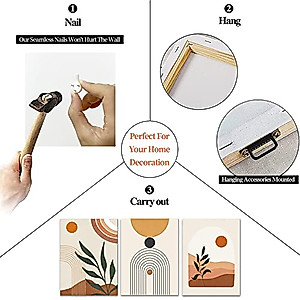 Boho Wall Art Set Of 3 - Boho Room Decor Mid Century Modern Wall Art Neutral Abstract Geometric Prints Black Beige Orange Minimalist Art Framed Canvas Prints Artwork 12" X 16" Ready To Hang For Bathroom Bedroom Wall Decor (3pcs boho Framed-C, 12x16 Inch W