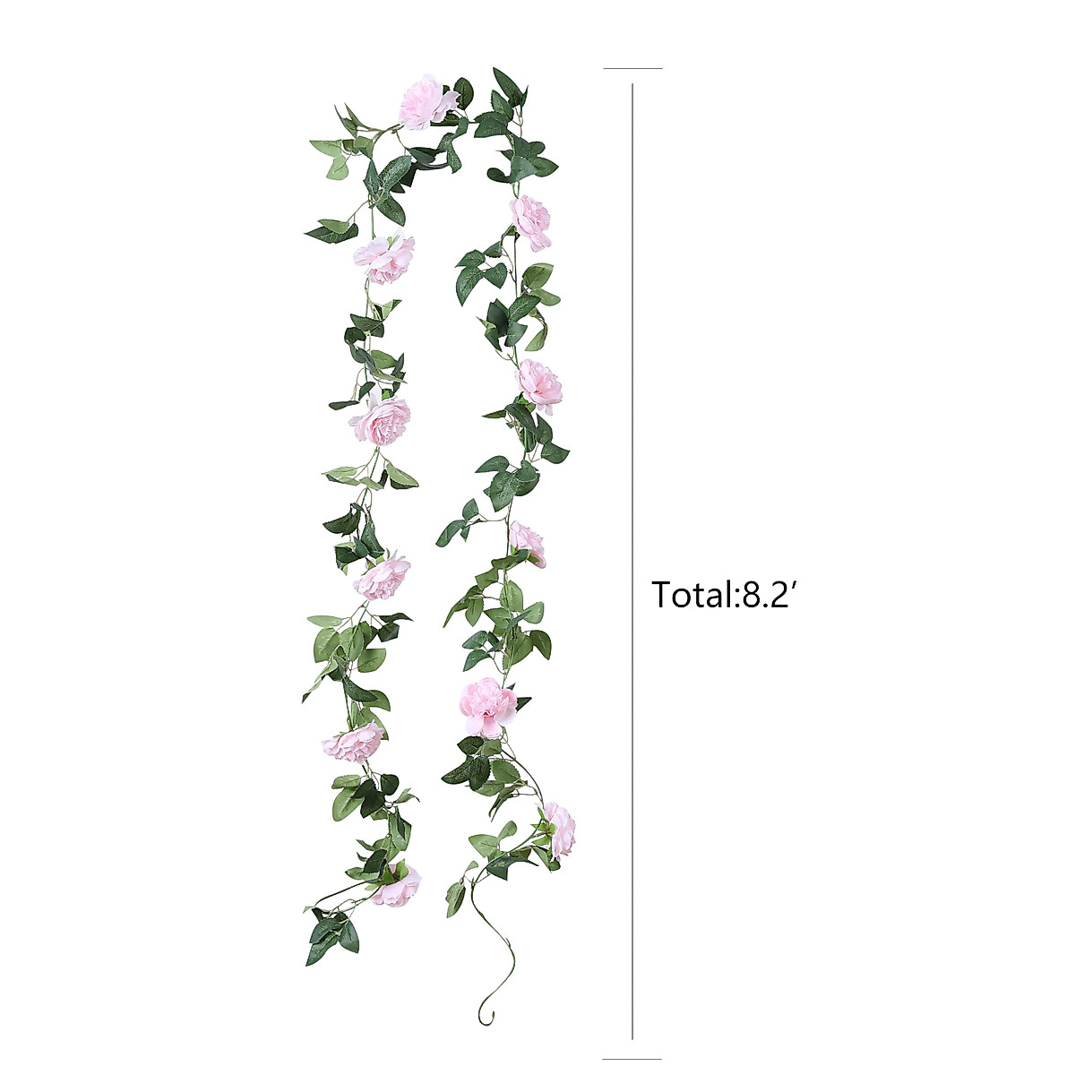 Duovlo 8.2Ft Artificial Peony Flower Garland Hanging Greenery Vine Silk Floral Vine Home Wedding Arch Wall Craft Arrangement Decorations,Pack of 2 (Pink)