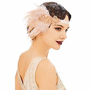 BABEYOND 1920s Flapper Headpiece Roaring 20s Great Gatsby Headband Vintage Feather Headband 1920s Flapper Gatsby Hair Accessories (Champagne)