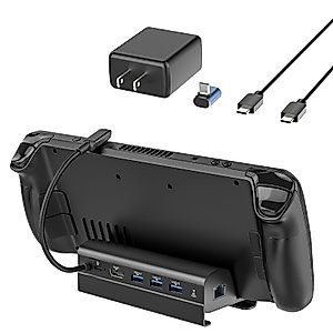 Catlyn Deck Dock for Steam Deck/ROG Ally, 6-in-1 Docking Station with 45W Charger, HDMI 2.0 4K@60Hz, Gigabit Ethernet 1000Mbps, 3 USB-A 3.0 and USB-C PD, for ASUS Lenovo Legion Go MSI Claw Hub