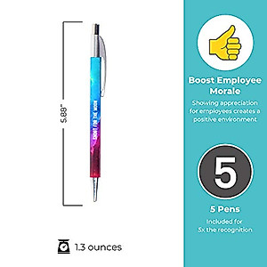 Retractable Galaxy Click Pens-5 pack- Motivational Quotes- Black Ink Fine Point 0.5mm, Assorted Designs for School Office Home New Hire Onboarding Employee Gifts by Cheersville