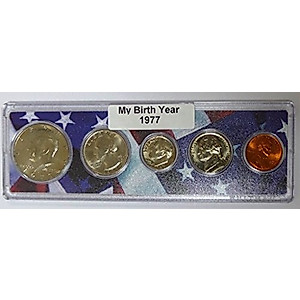 1977-5 Coin Birth Year Set in American Flag Holder Uncirculated