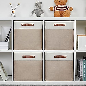 DULLEMELO Collapsible Bundle Baskets 4 Cube Baskets 13"x13"x13" + 6 Small Baskets 11.8"x7.9"x5.1"（White&Khaki)