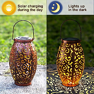 WENMER Solar Lantern Solar Hanging Lanterns Waterproof Outdoor Garden Solar Lanterns Outdoor Solar Powered Lantern Retro Metal for Patio Pathway Walkway Yard Christmas