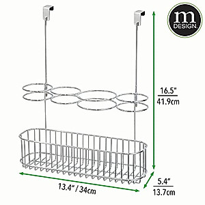 mDesign Metal Over Door Bathroom Hair Care & Styling Tool Organizer Storage Basket for Hair Dryer, Flat Irons, Curling Wands, Hair Straighteners - Hang Inside/Outside Cabinet Doors - Chrome