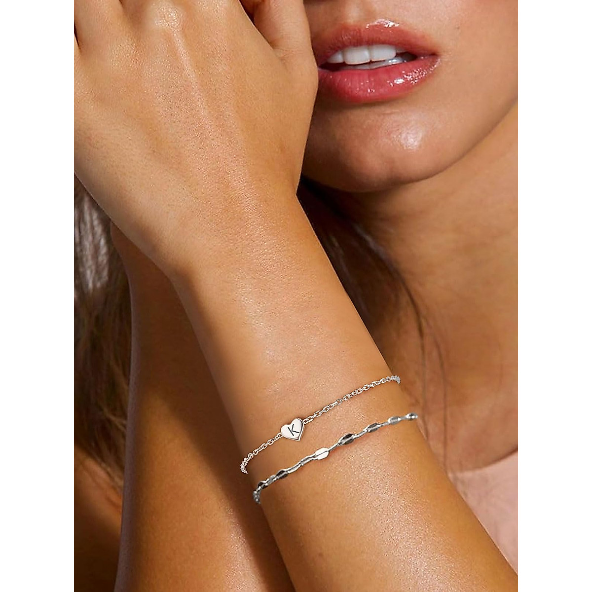 Sterling Silver Heart Letter C Bracelets Silver Initial 18K White Gold Plated Bracelet Initial Charm Dainty Bracelets for Women Jewelry Women Aunt Niece gifts