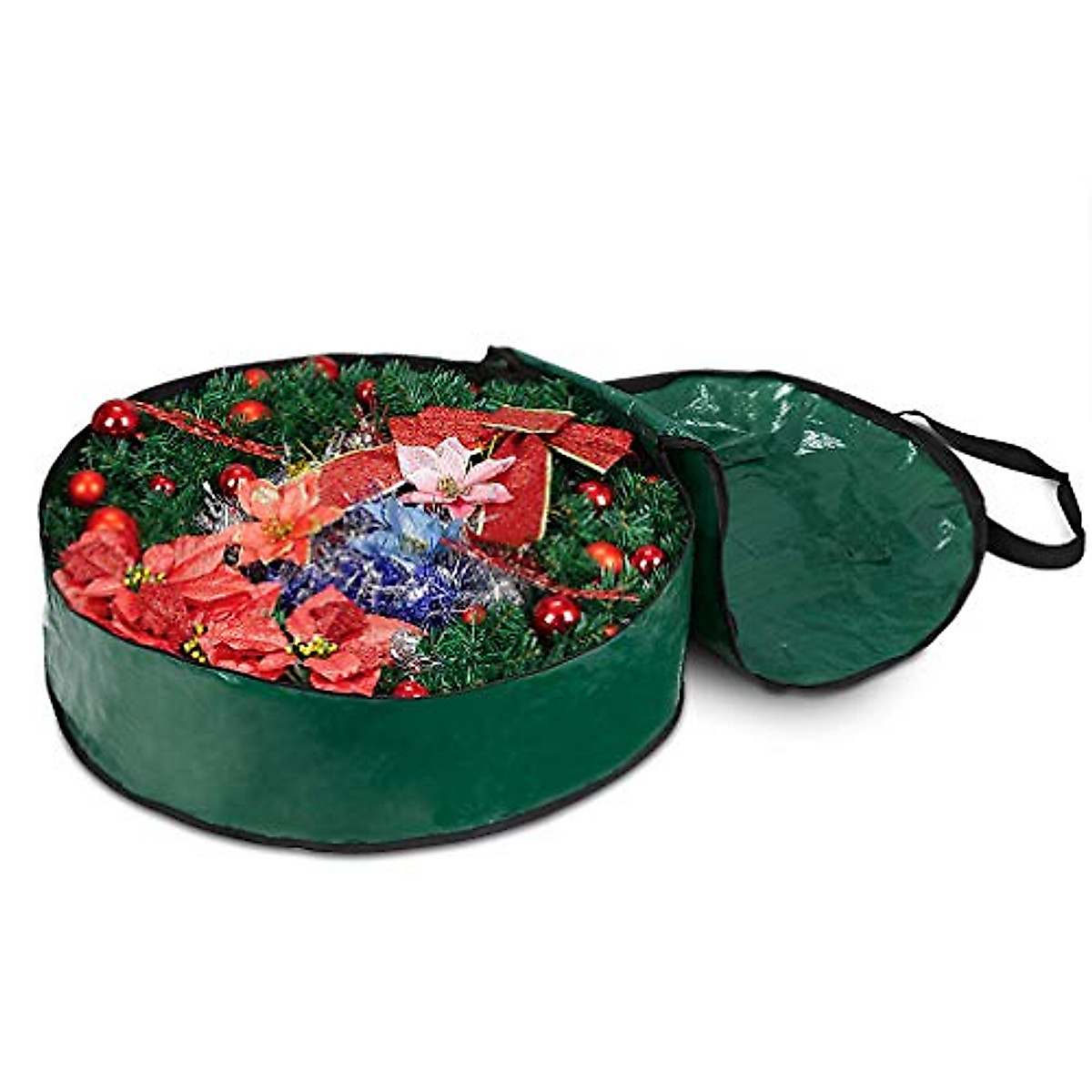 ProPik Christmas Wreath Storage Bag 24" - Garland Holiday Container with Tear Resistant Material - Featuring Heavy Duty Handles and Transparent Card Slot - (Green)