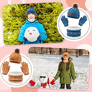 Liitrsh 18 Pcs Kids Winter Beanie Hat Scarf Gloves Set Girls Boys Winter Knit Hat Gloves Neck Warmer with Fleece Lined for 5-12 Years
