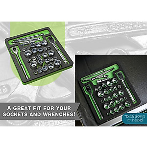 Polar Whale Tool Drawer Organizer Socket Holder Insert Green and Black Durable Foam Strong Tray Holds 25 Sockets and More Fits Craftsman Husky Kobalt Milwaukee and Many Others